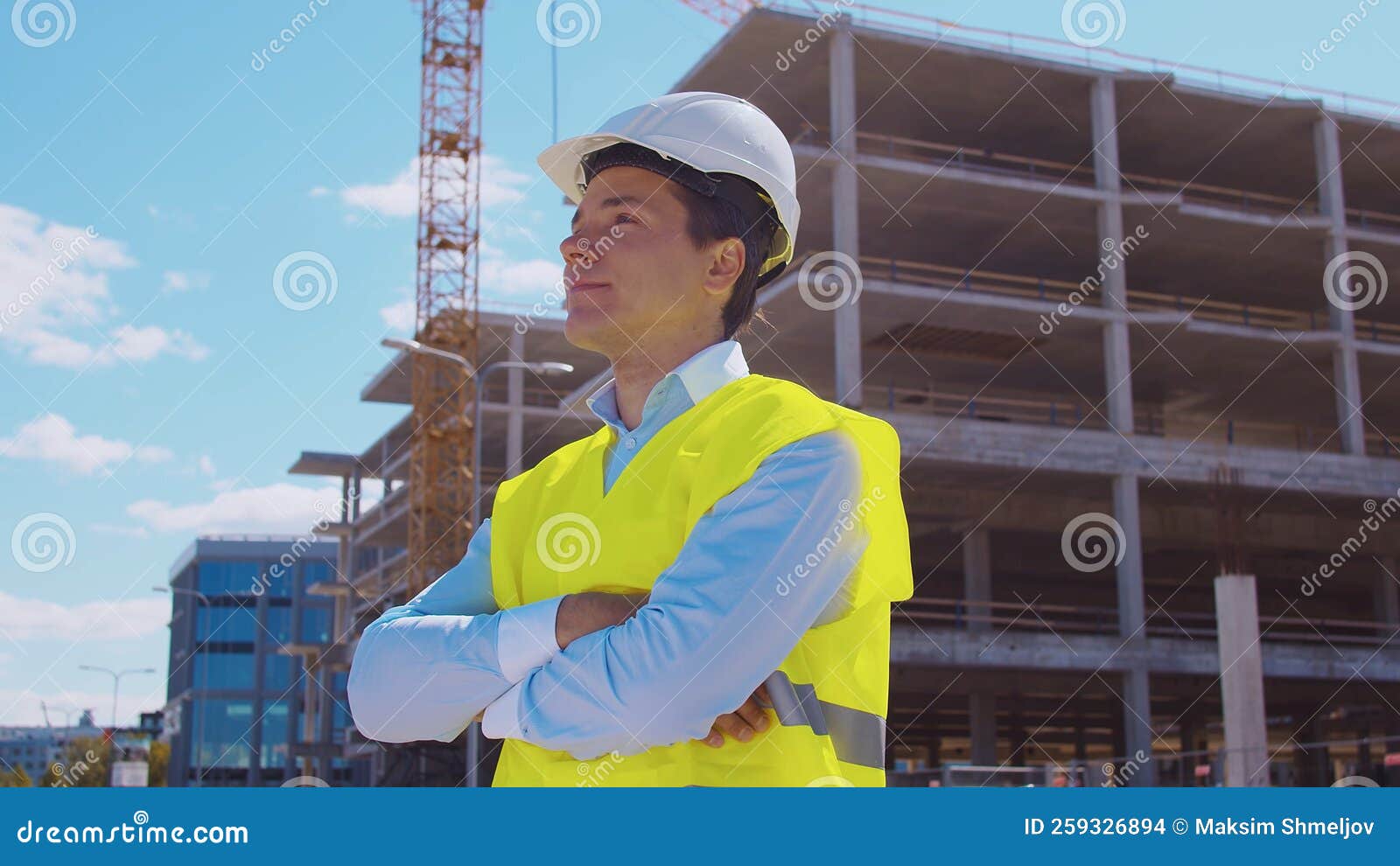 Professional Builder Standing in Front of Construction Site. Foreman in ...