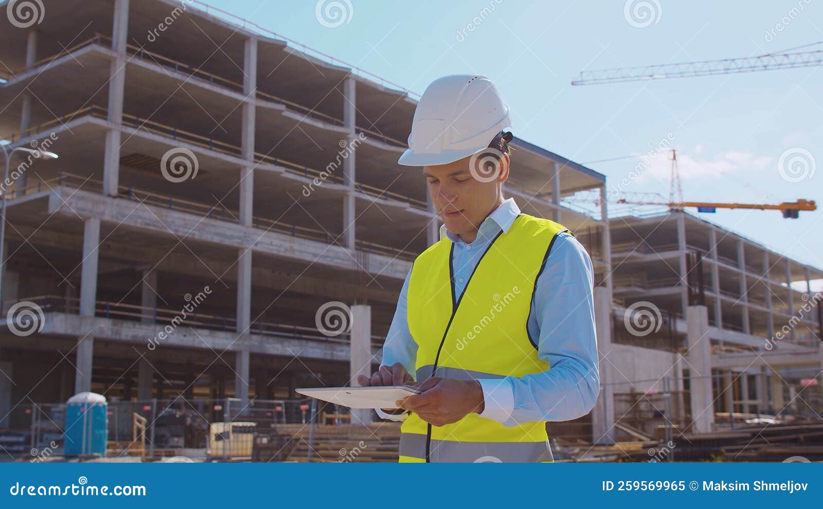 Professional Builder Standing in Front of Construction Site. Foreman in ...