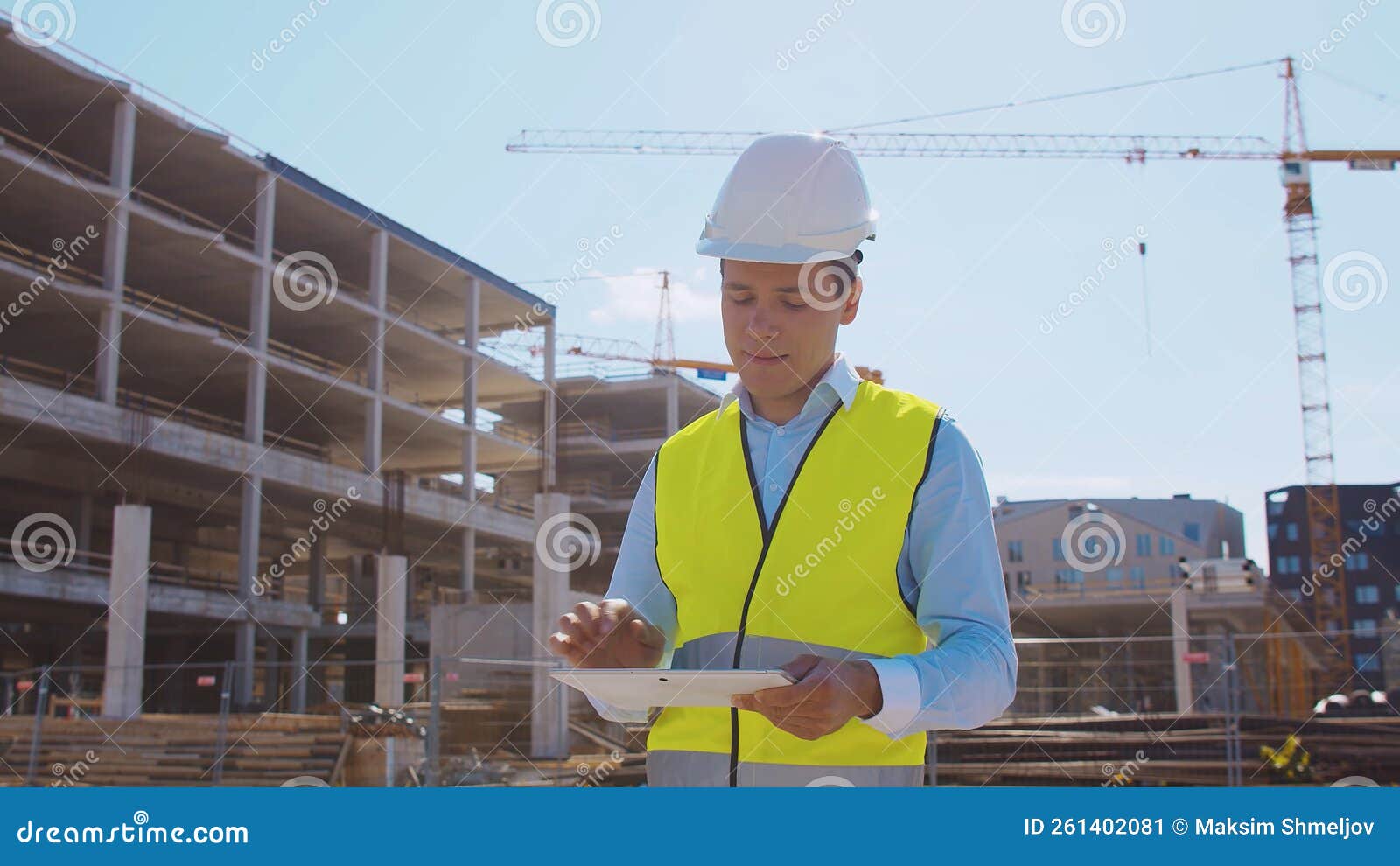 Professional Builder Standing in Front of Construction Site. Foreman in ...