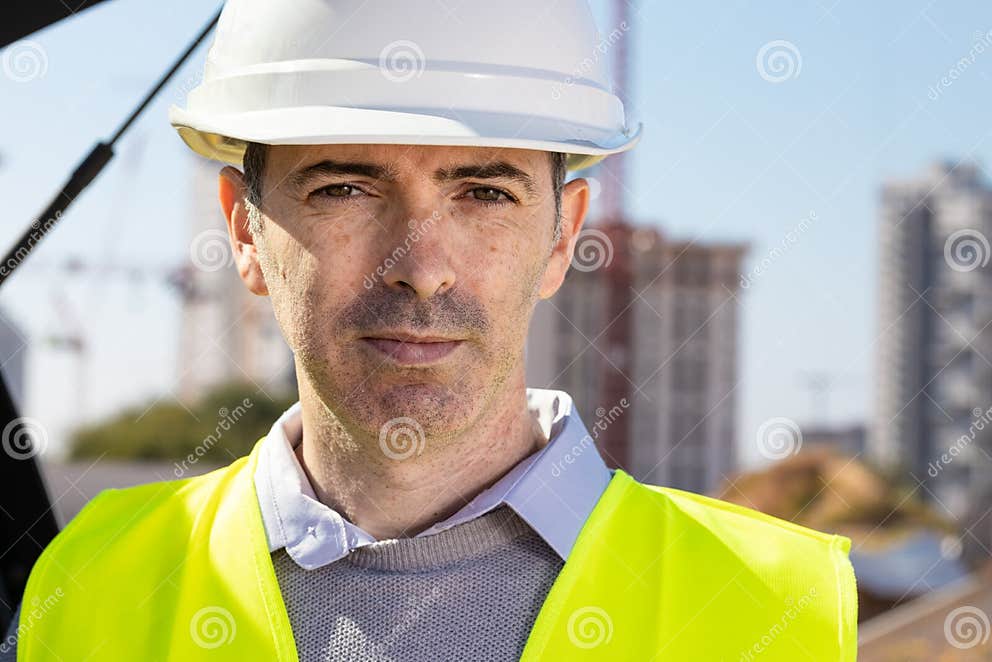 Professional Builder Standing in Front of the Construction Site Stock ...