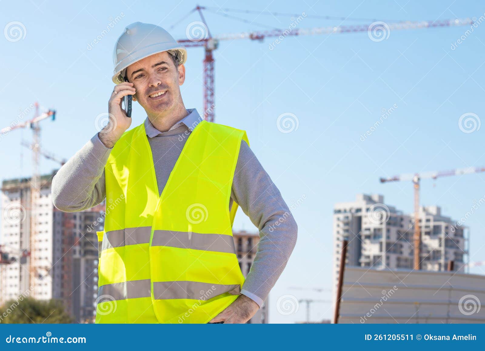 Professional Builder Standing Talking on a Phone Stock Image - Image of ...
