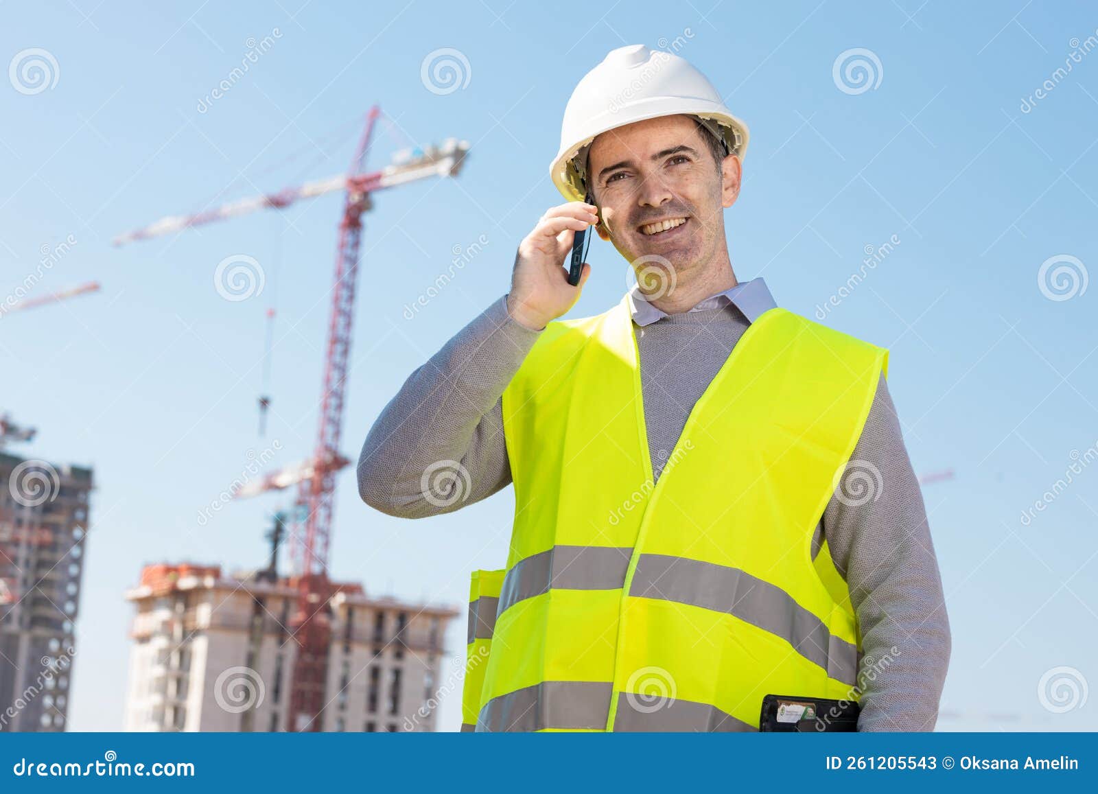 Professional Builder Standing Talking on a Phone Stock Image - Image of ...