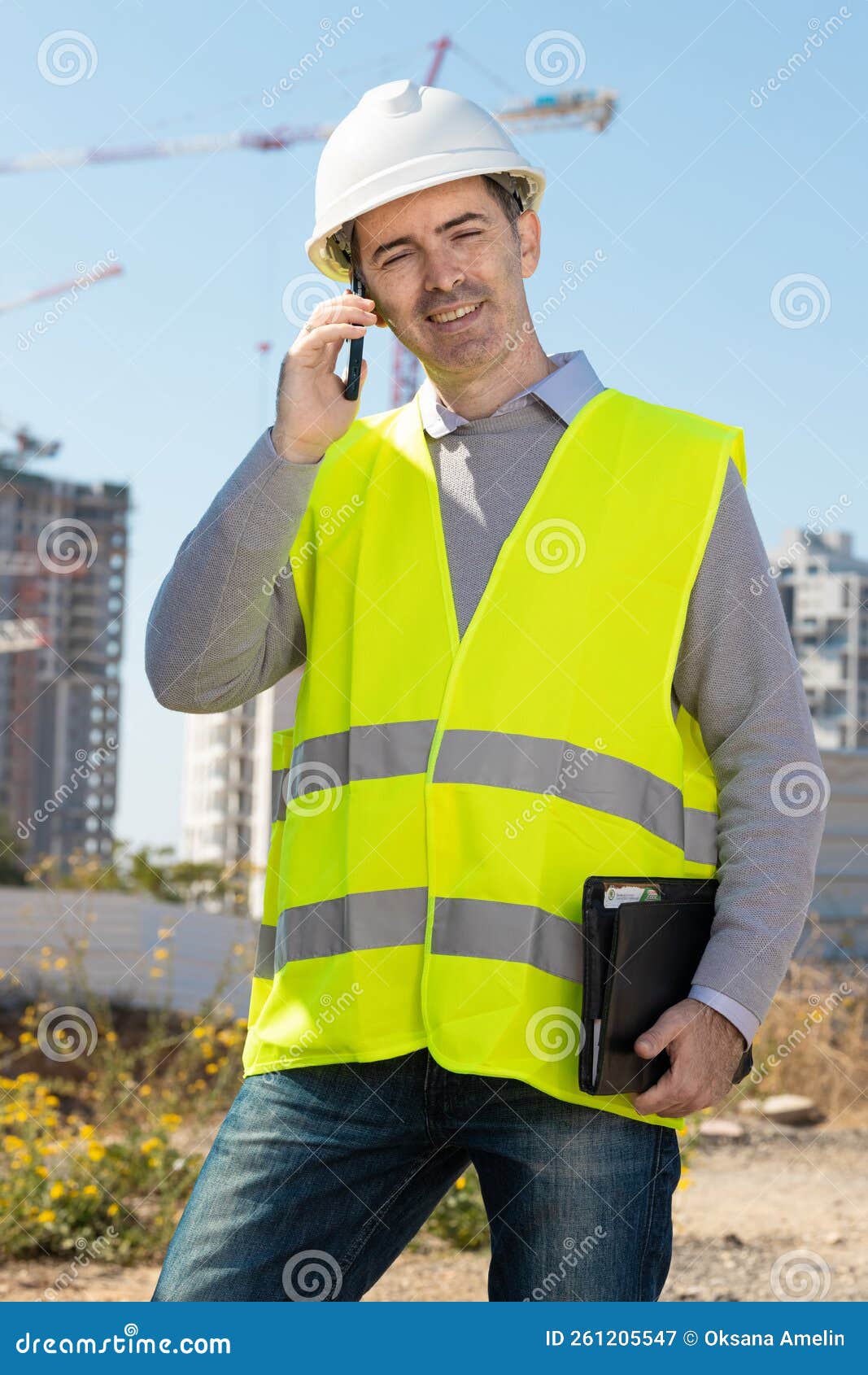 Professional Builder Standing Talking on a Phone Stock Image - Image of ...