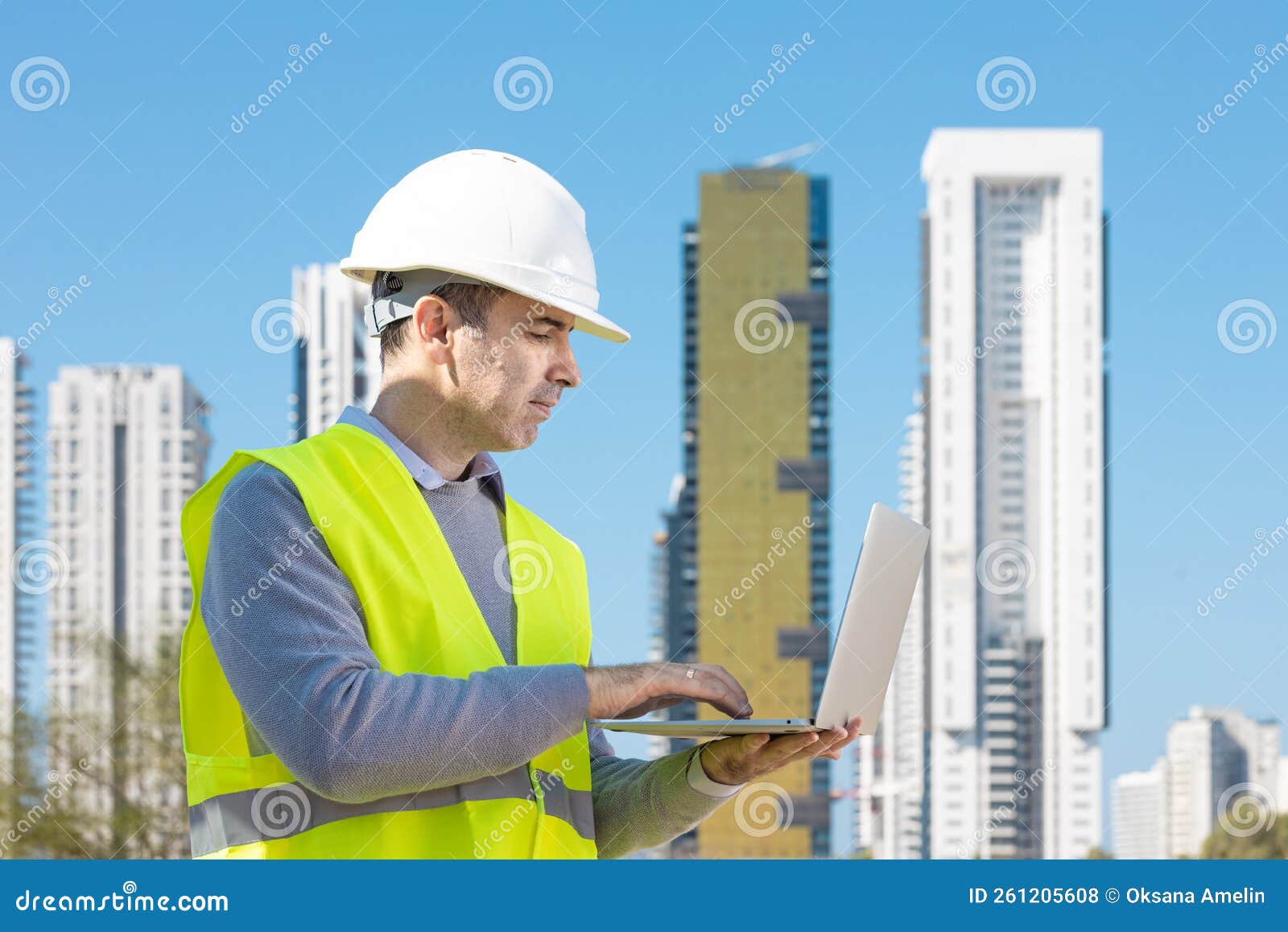 Professional Builder Typing on Computer Stock Photo - Image of ...