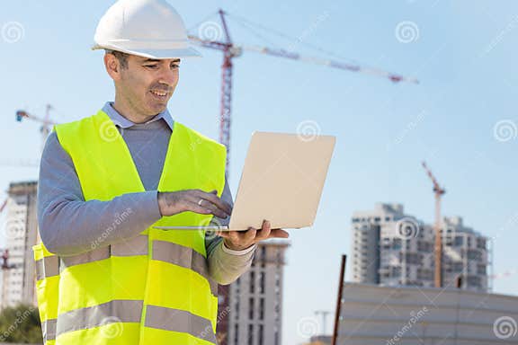 Professional Builder Typing on Computer Stock Image - Image of control ...