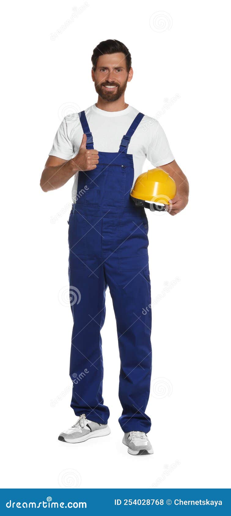 Professional Builder in Uniform with Hard Hat Isolated on White Stock ...
