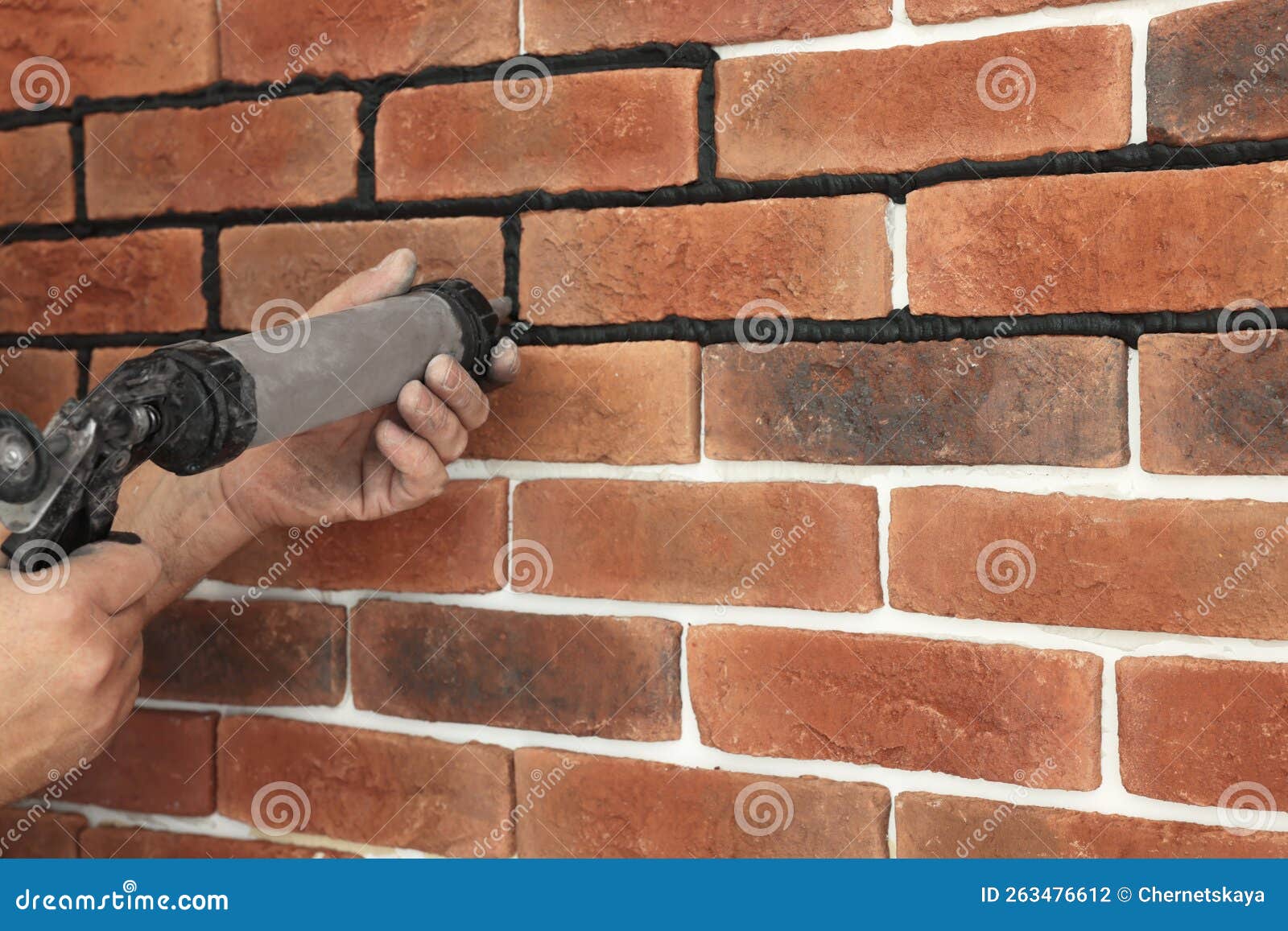 Professional Builder Using Tiling Fugue for Grouting, Closeup Stock ...