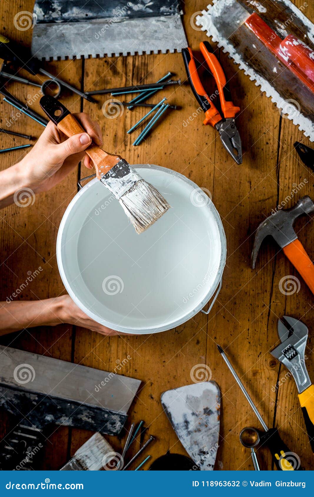 Professional Builder Work with House Renovation Instruments on W Stock ...