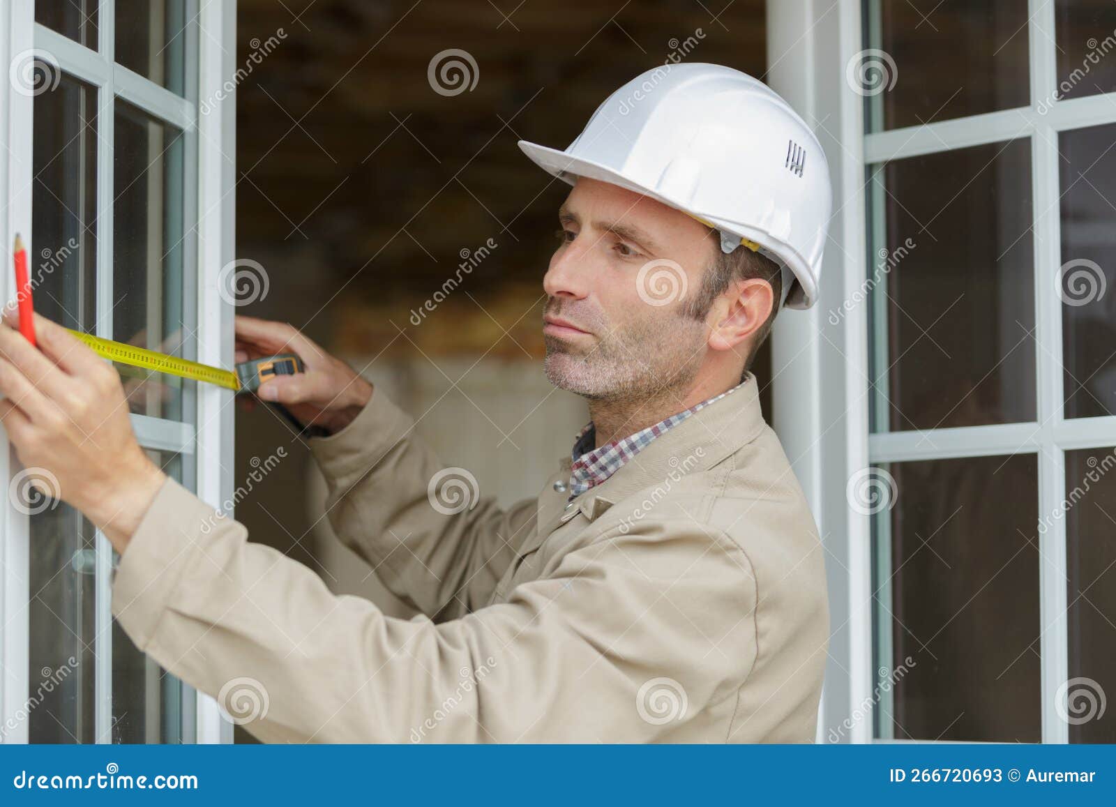 Professional Builder Working with Window Stock Image - Image of model ...