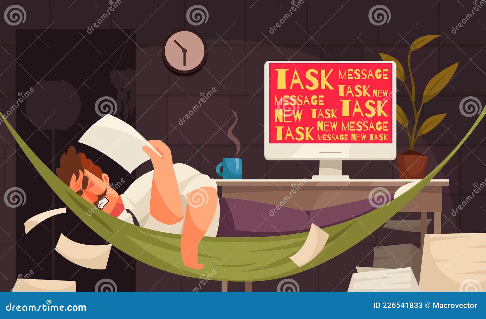 Professional Burnout Concept Illustration With Exhausted Male Office ...