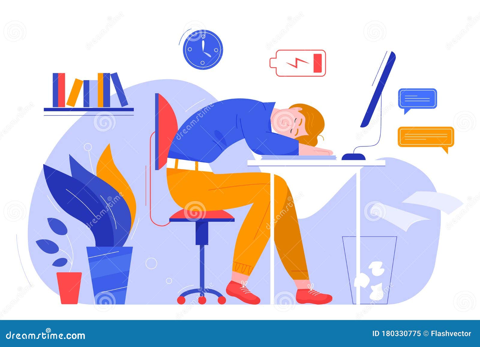Man Sleeping At His Computer Cartoon Vector | CartoonDealer.com #70302519