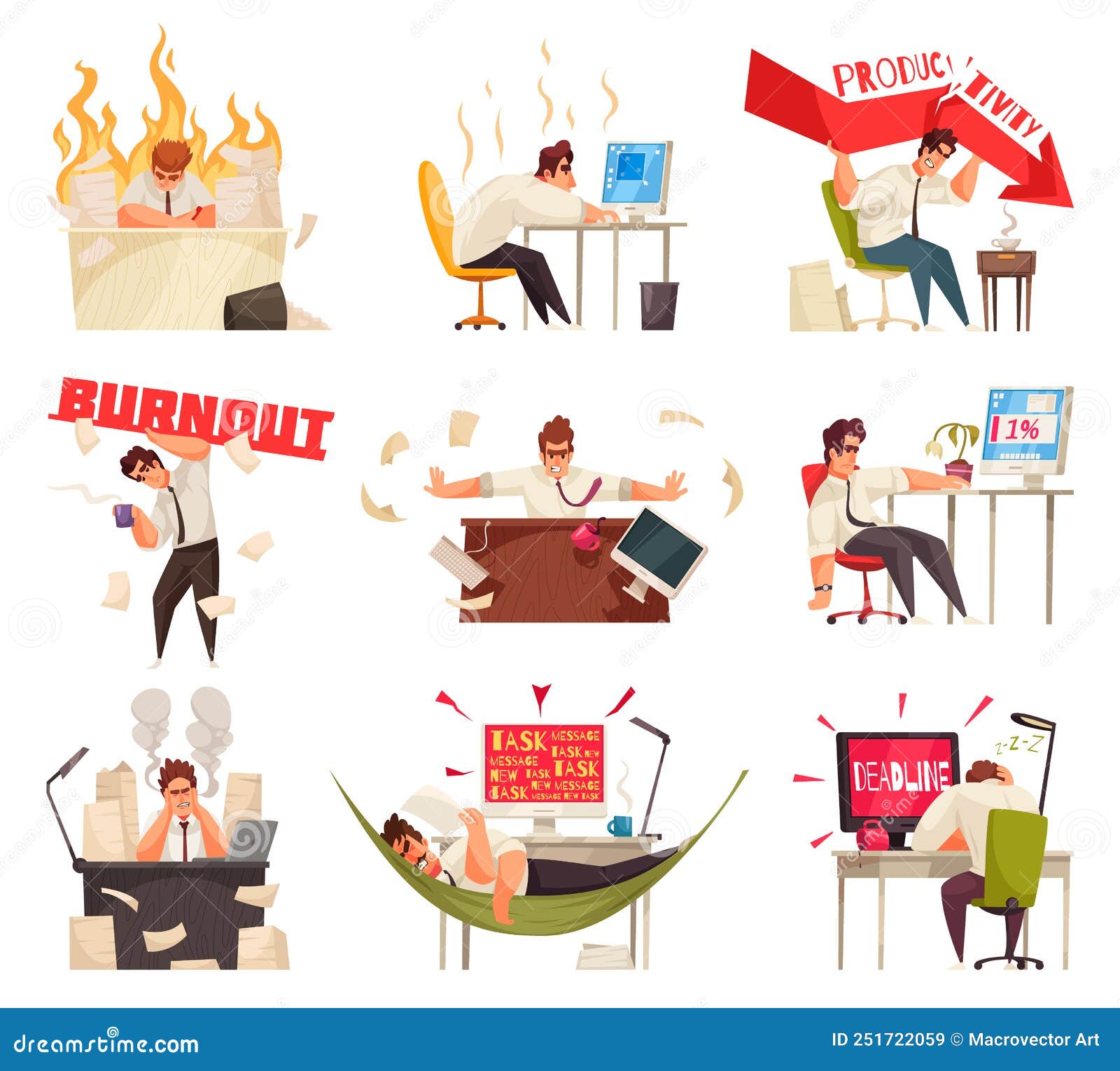 Professional Burnout Design Set Stock Vector - Illustration of time ...