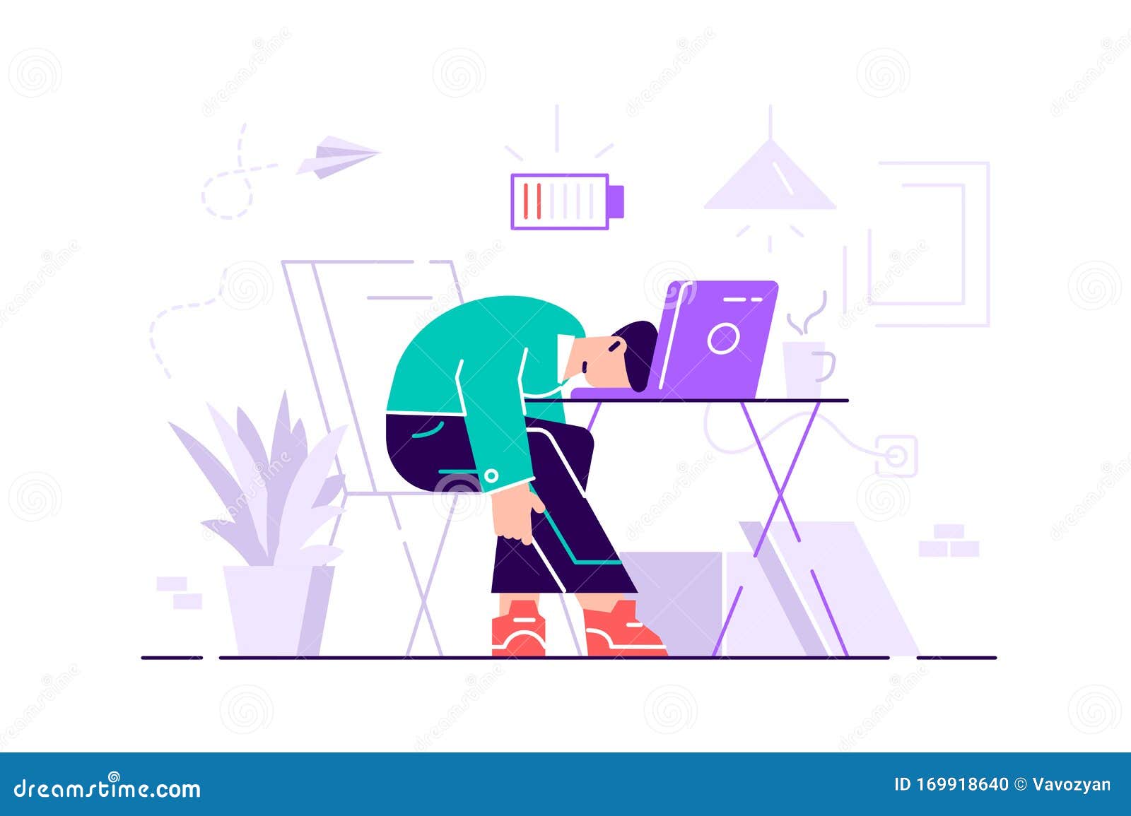 Professional Burnout. Long Working Day Stock Vector - Illustration of ...
