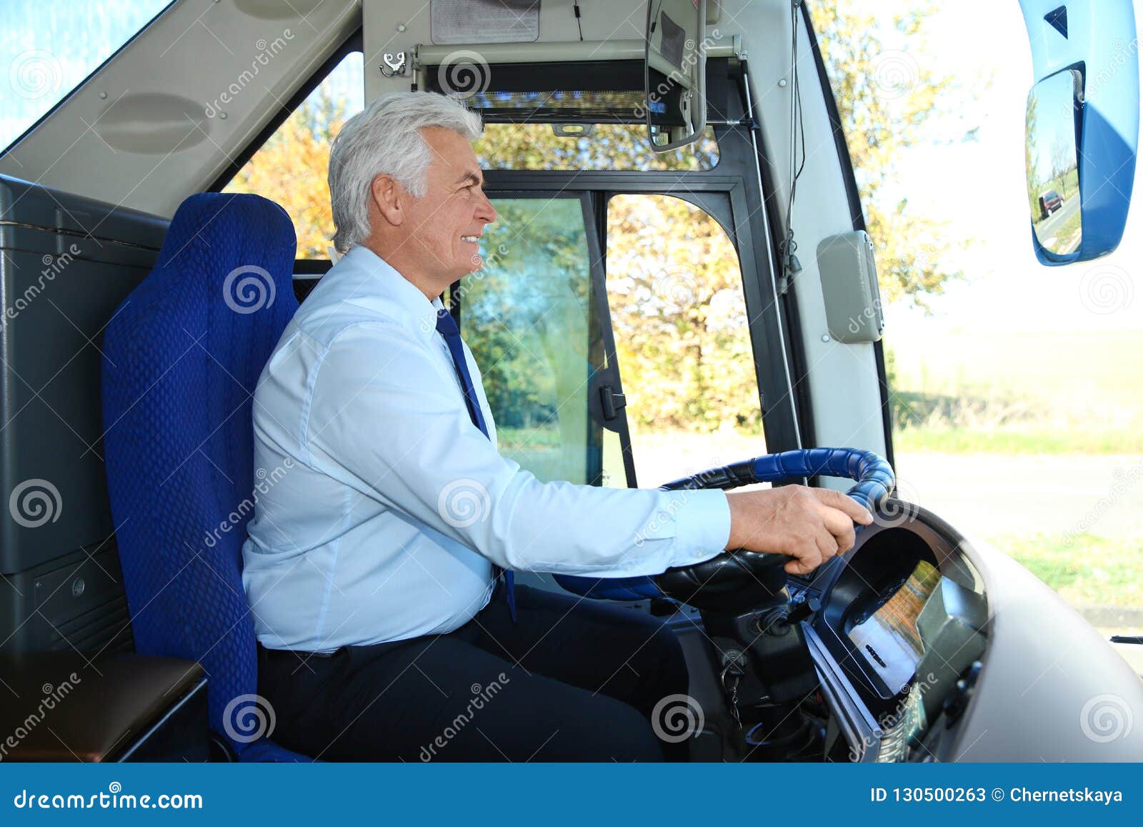 Professional Bus Driver at Steering Wheel Stock Image - Image of ...