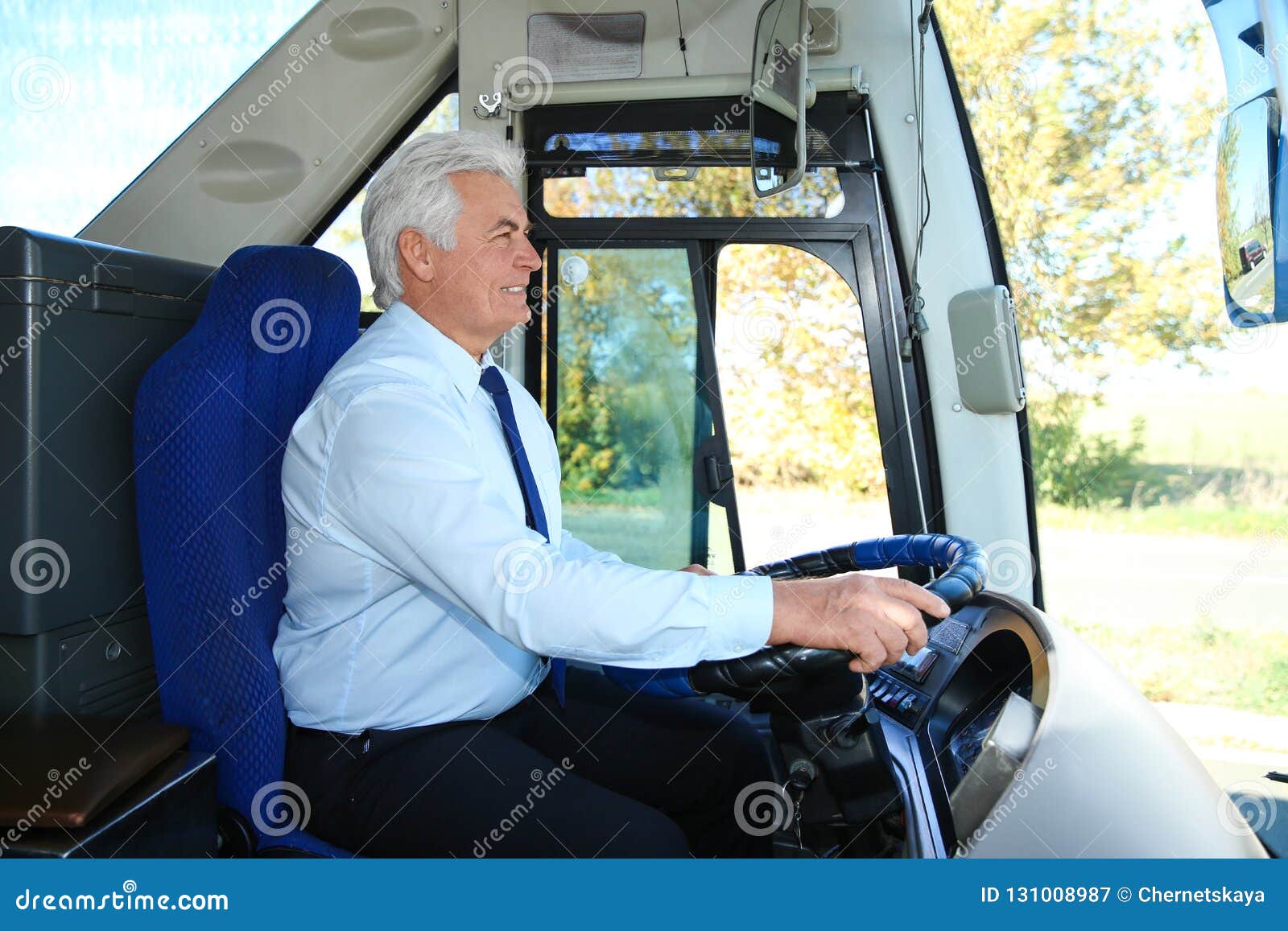 Professional Bus Driver at Steering Wheel Stock Image - Image of senior ...