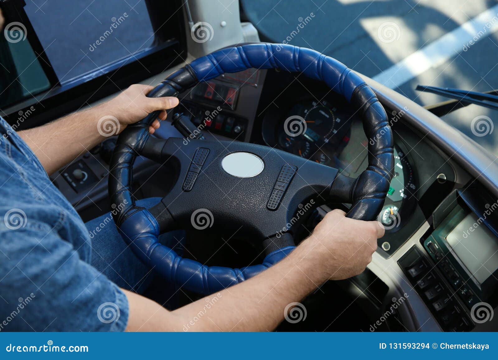 Professional Bus Driver at Steering Wheel. Stock Photo - Image of ...