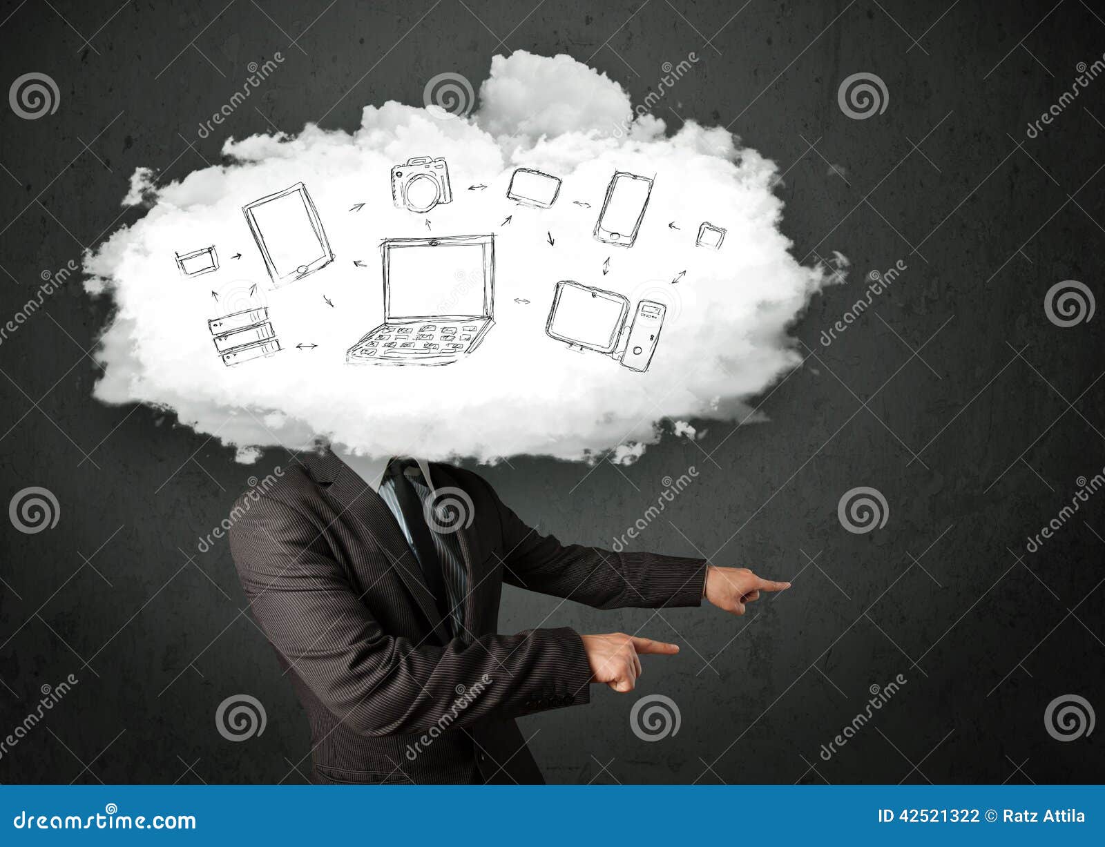 Professional Business Man with Cloud Network Head Stock Photo - Image ...