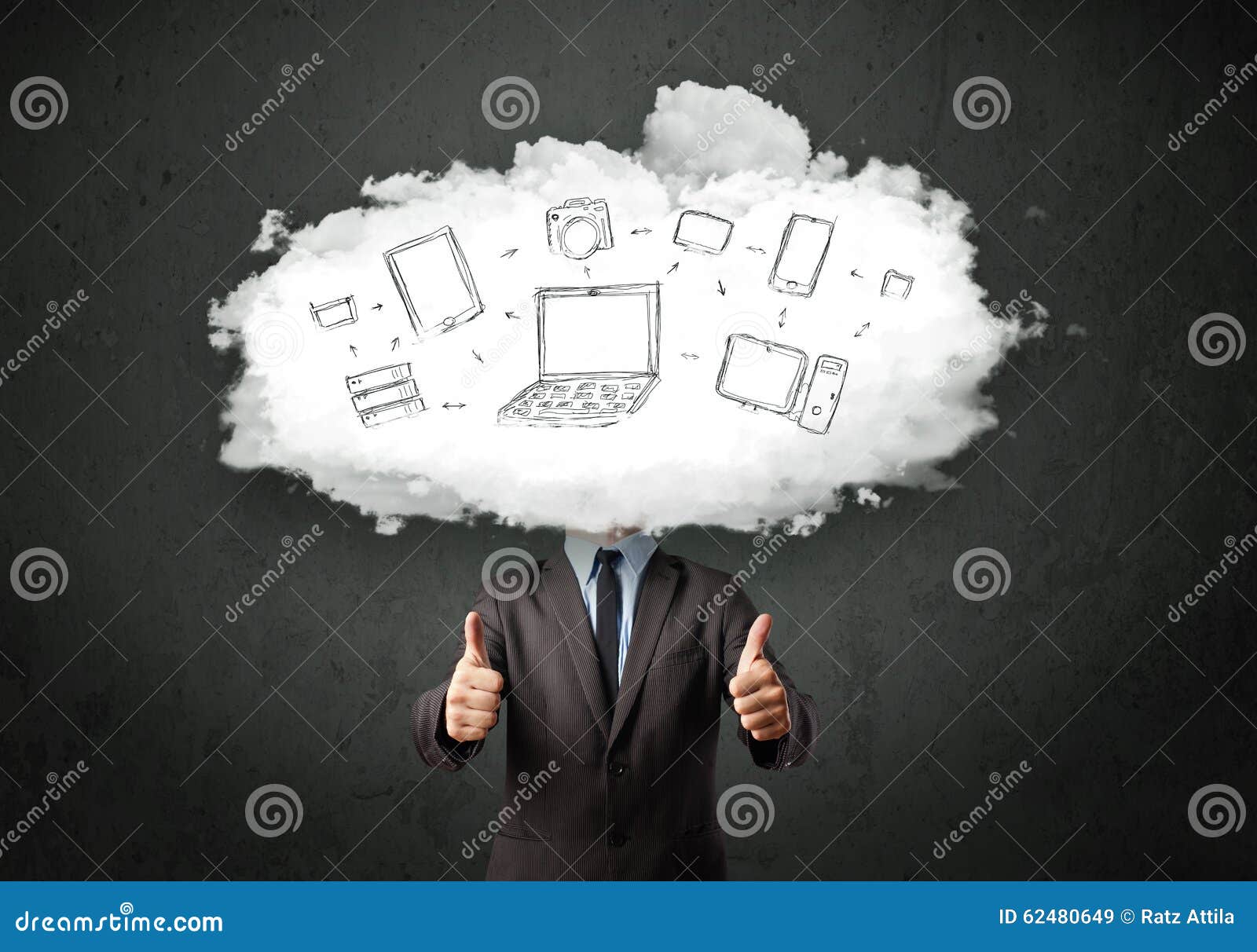 Professional Business Man with Cloud Network Head Stock Image - Image ...