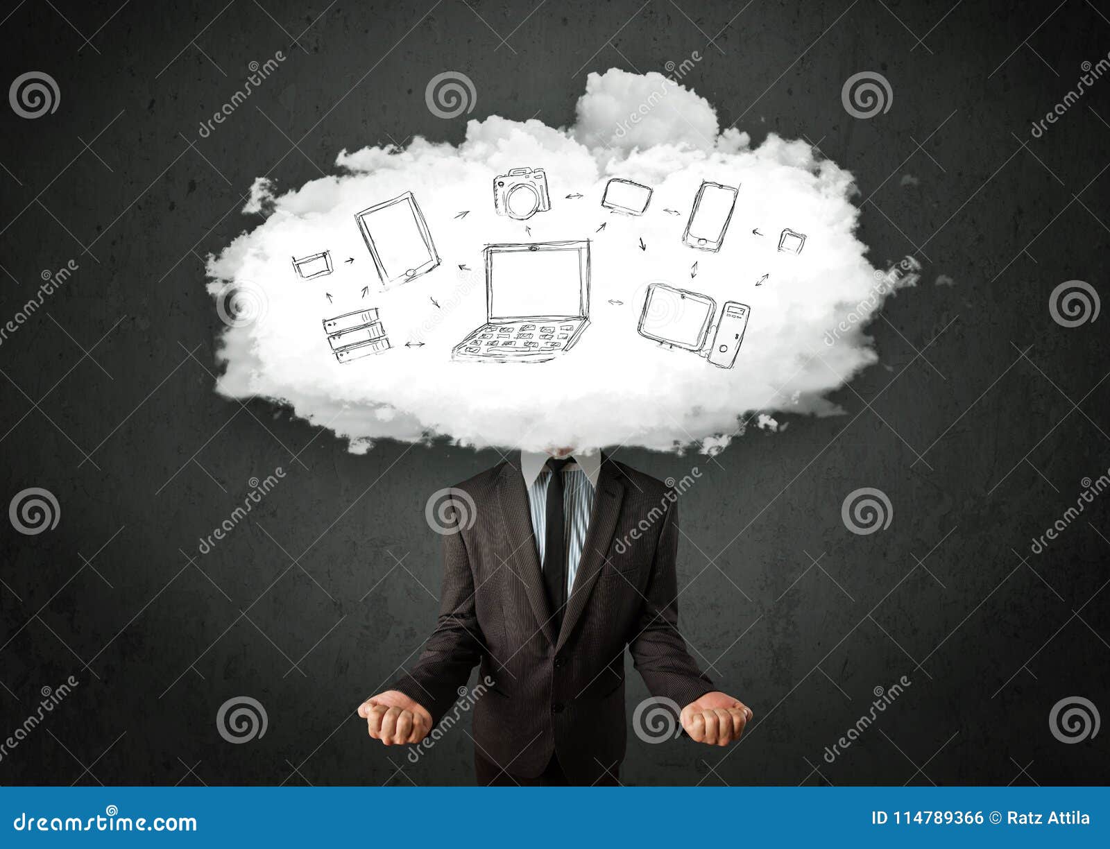 Professional Business Man with Cloud Network Head Stock Photo - Image ...