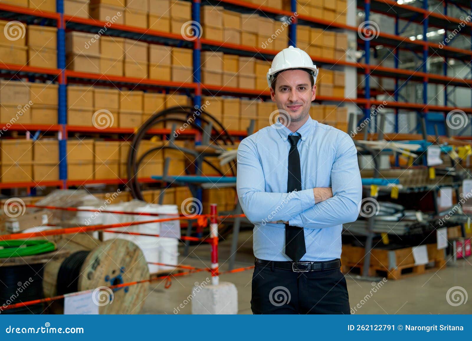 Professional Business Manager Man Stand in Front of Stack or Shelves ...