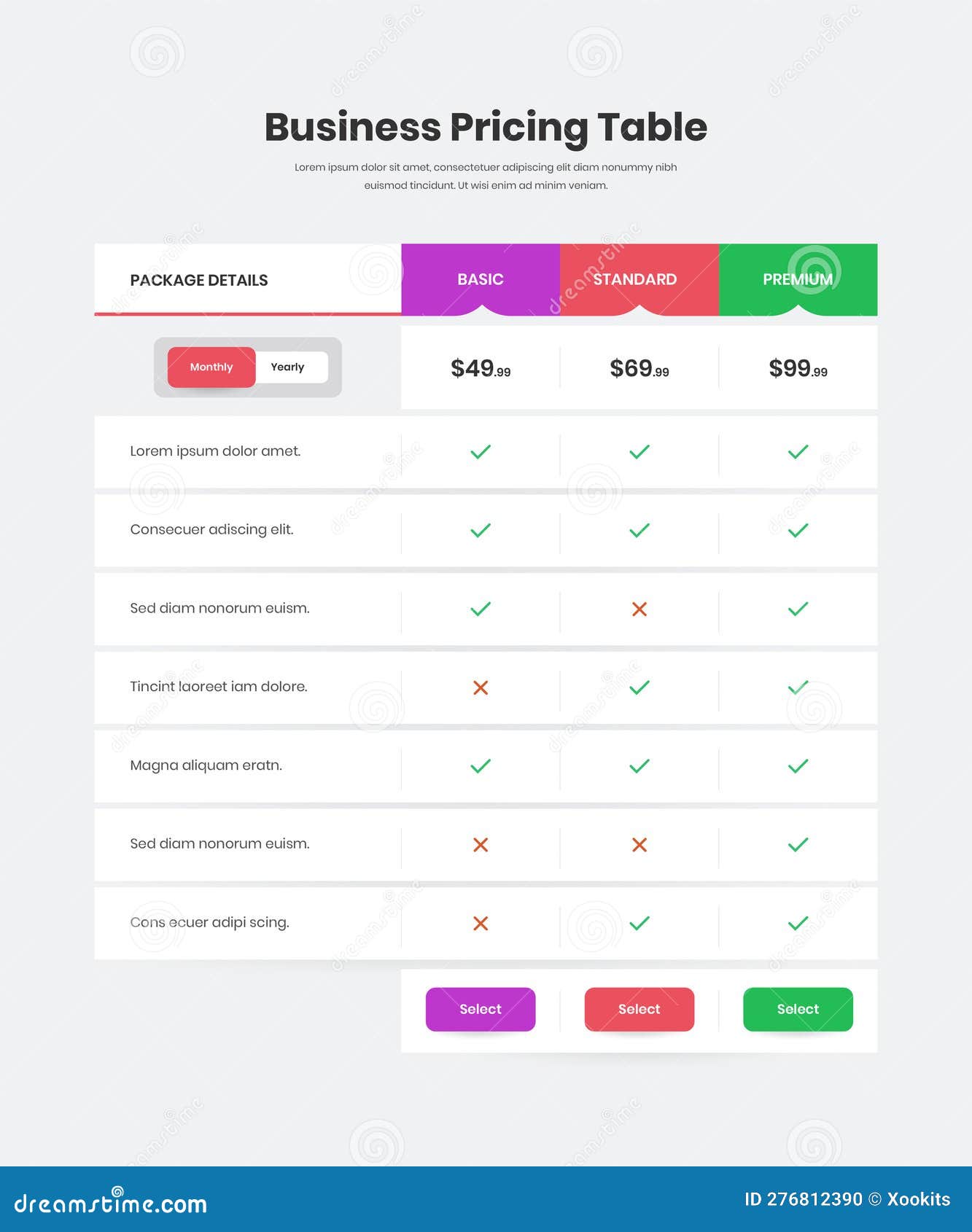 Professional Business Package List and Subscription Plan Pricing Table ...