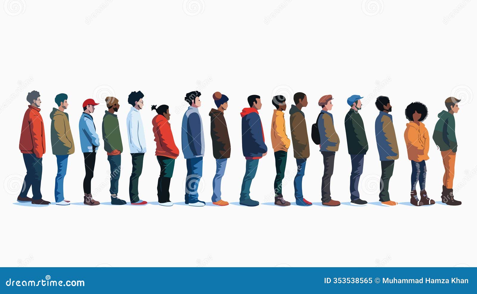 Professional Business People Waiting in Long Queue, Customer Line ...