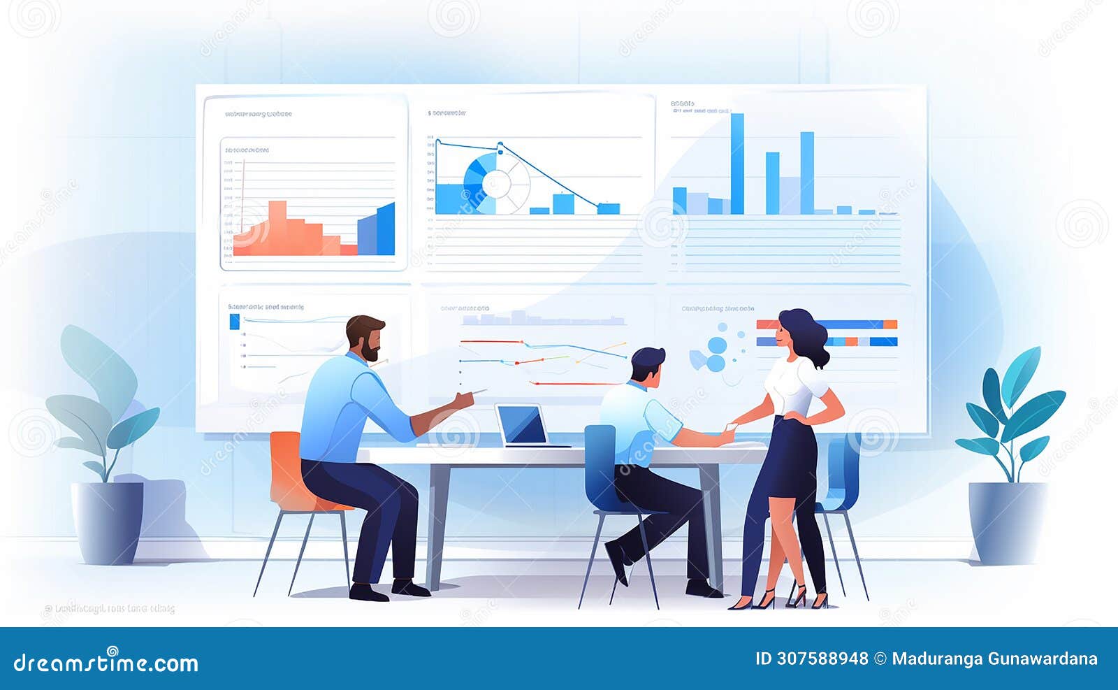 Professional Business Team Analyzing Graphs in Office Vector Cartoon ...