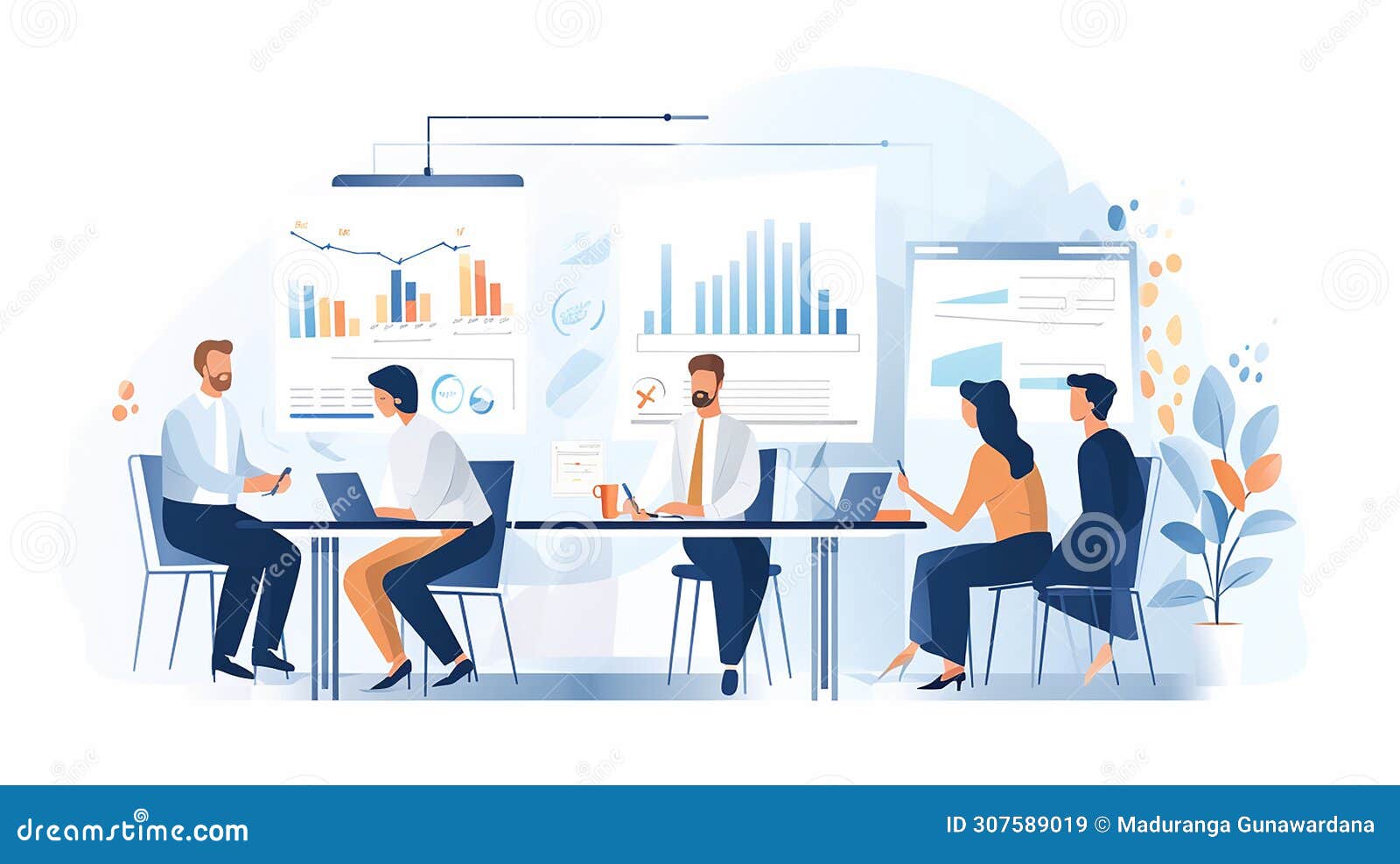 Professional Business Team Analyzing Graphs in Office Vector Cartoon ...