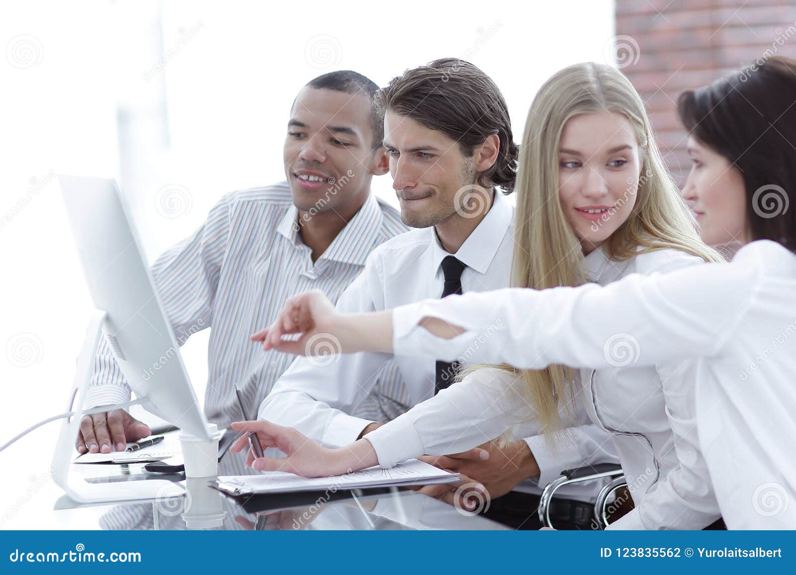Professional Business Team Discussing New Information in the Office ... Professional Business Team Discussing New Information in the Office ...