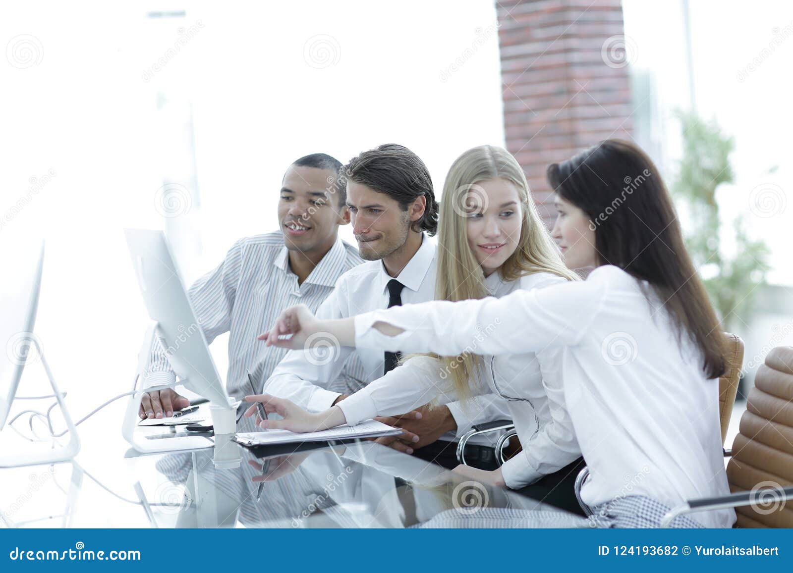 Professional Business Team Discussing New Information in the Office ... Professional Business Team Discussing New Information in the Office ...