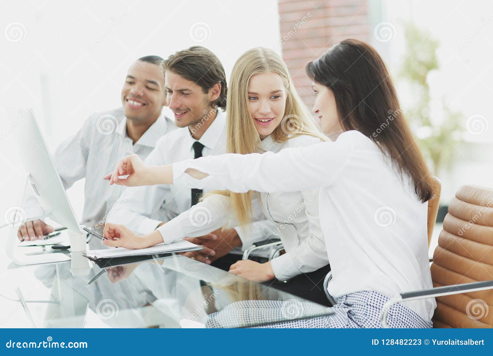 Professional Business Team Discussing New Information in the Office ... Professional Business Team Discussing New Information in the Office ...