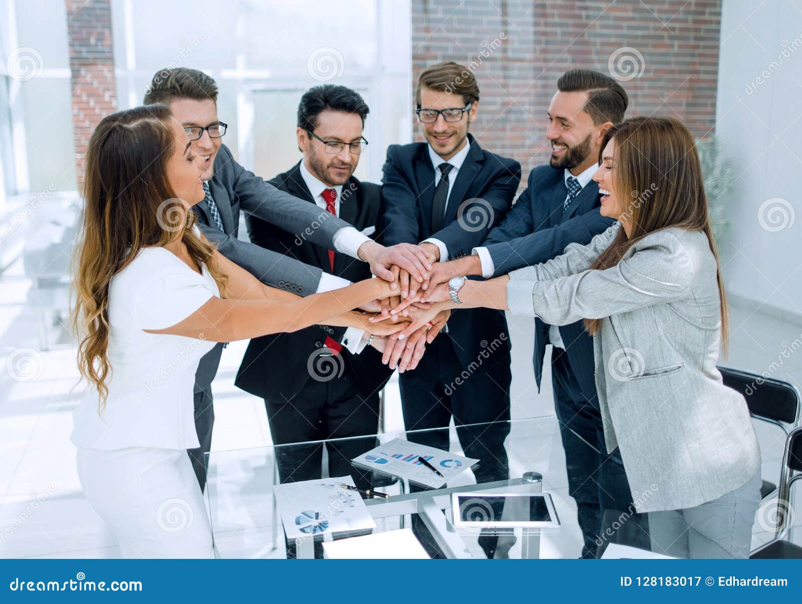 Professional Business Team Making Tower Out of Their Hands Stock Image ...