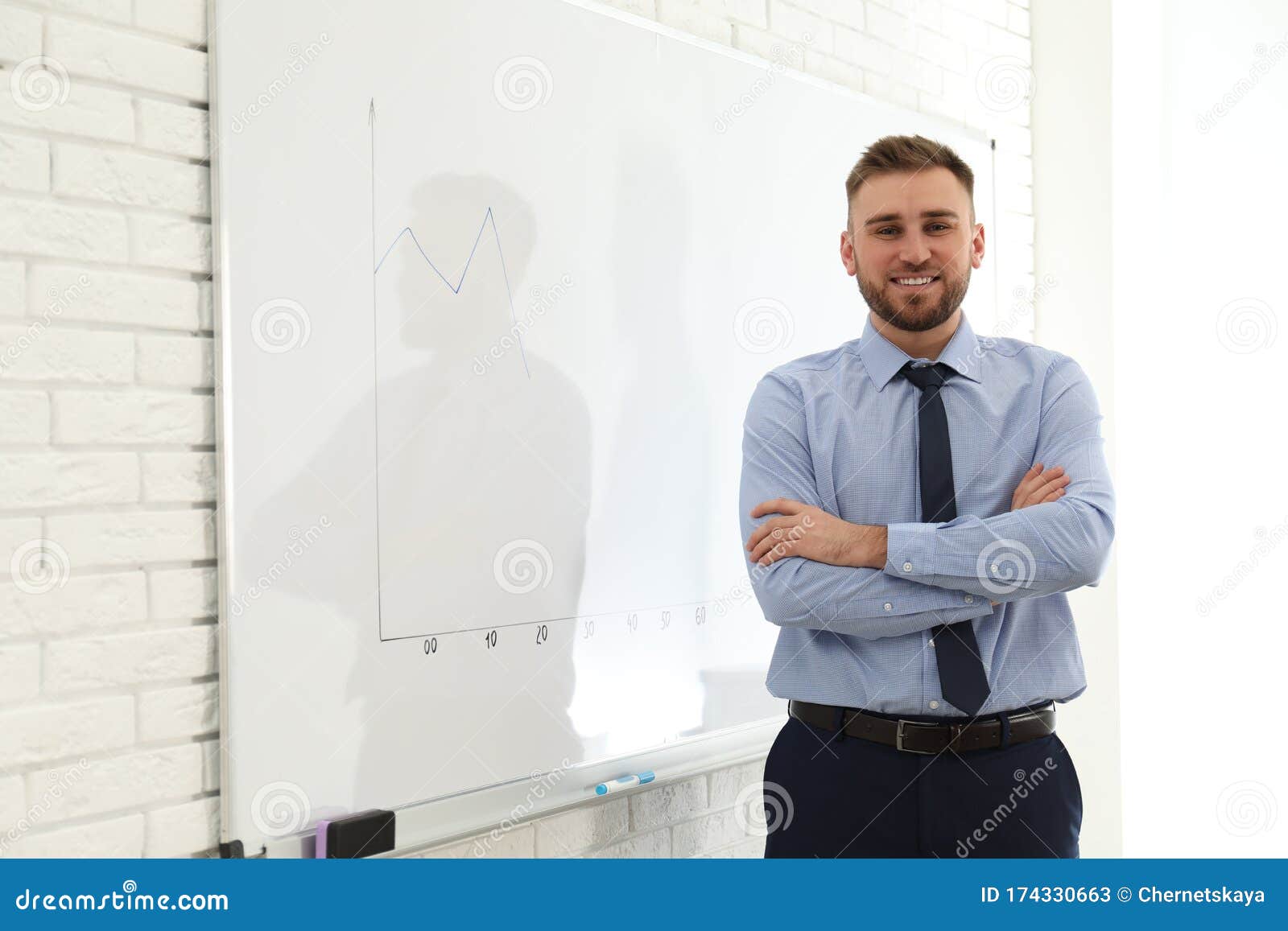 Professional Business Trainer Near Whiteboard in Office Stock Image ...