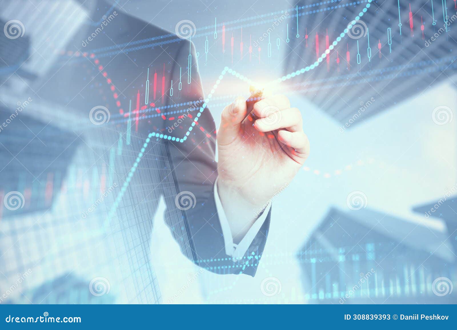 A Professional Businessman Projects a Futuristic Growth Chart Graph on ...