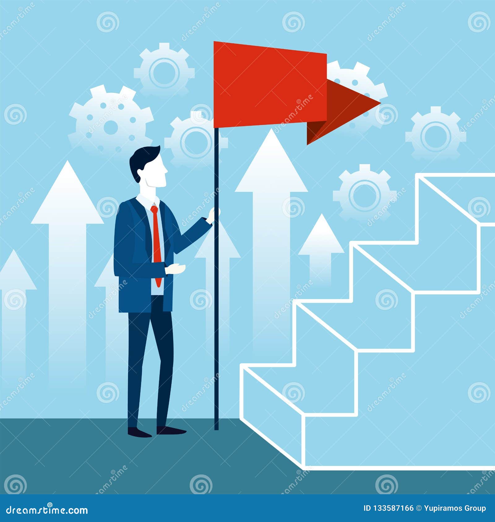 Professional Businessman with Red Flag and Stairs Stock Vector ...