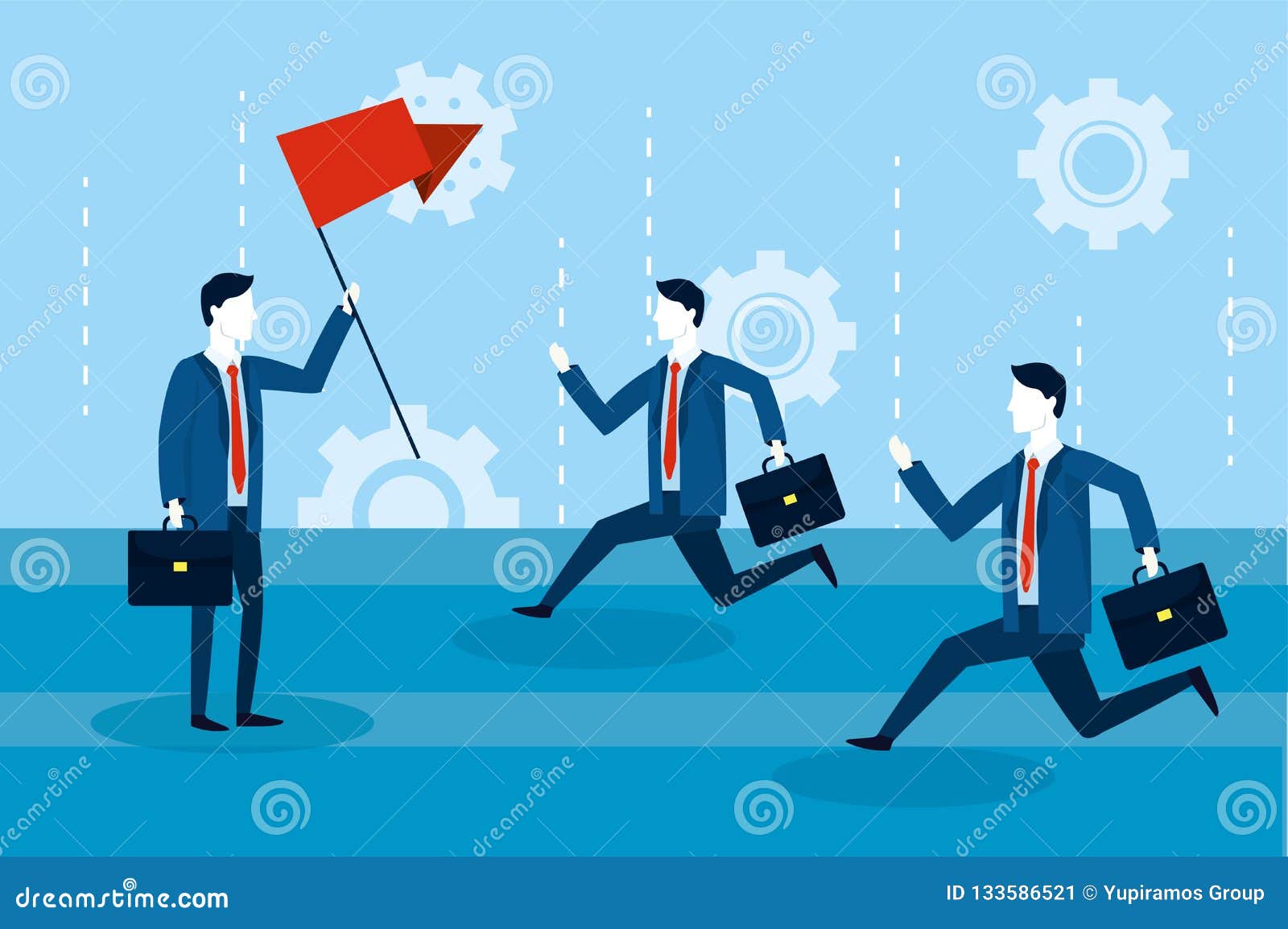 Professional Businessmen Teamwork with Red Flag Stock Vector ...