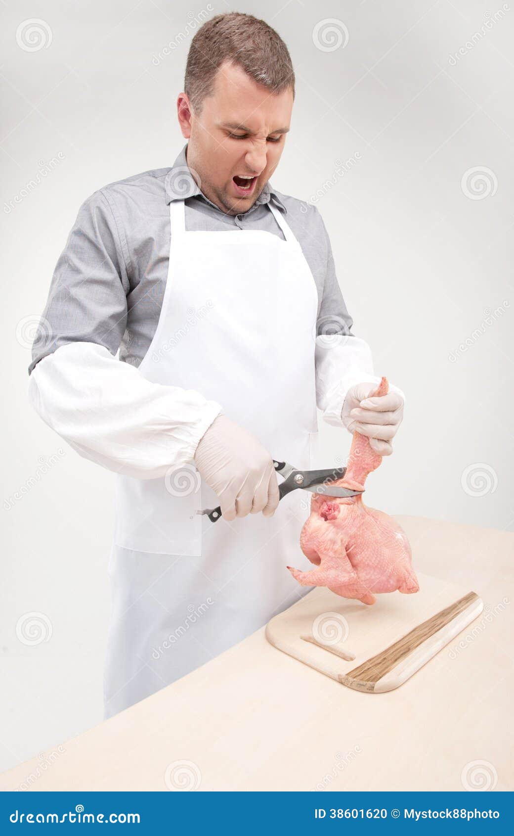 Professional Butcher Cutting Chicken Wing. Stock Photo - Image of chef ...