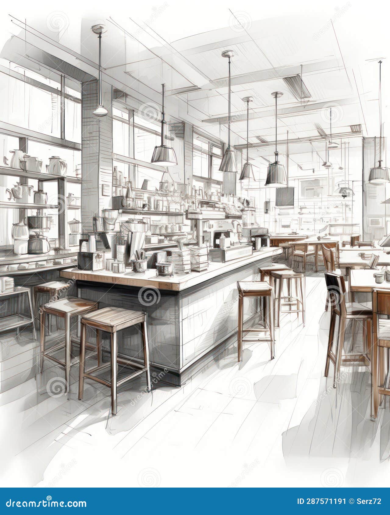 Professional Cafe Space Sketch Stock Image - Image of cafe, talking ...