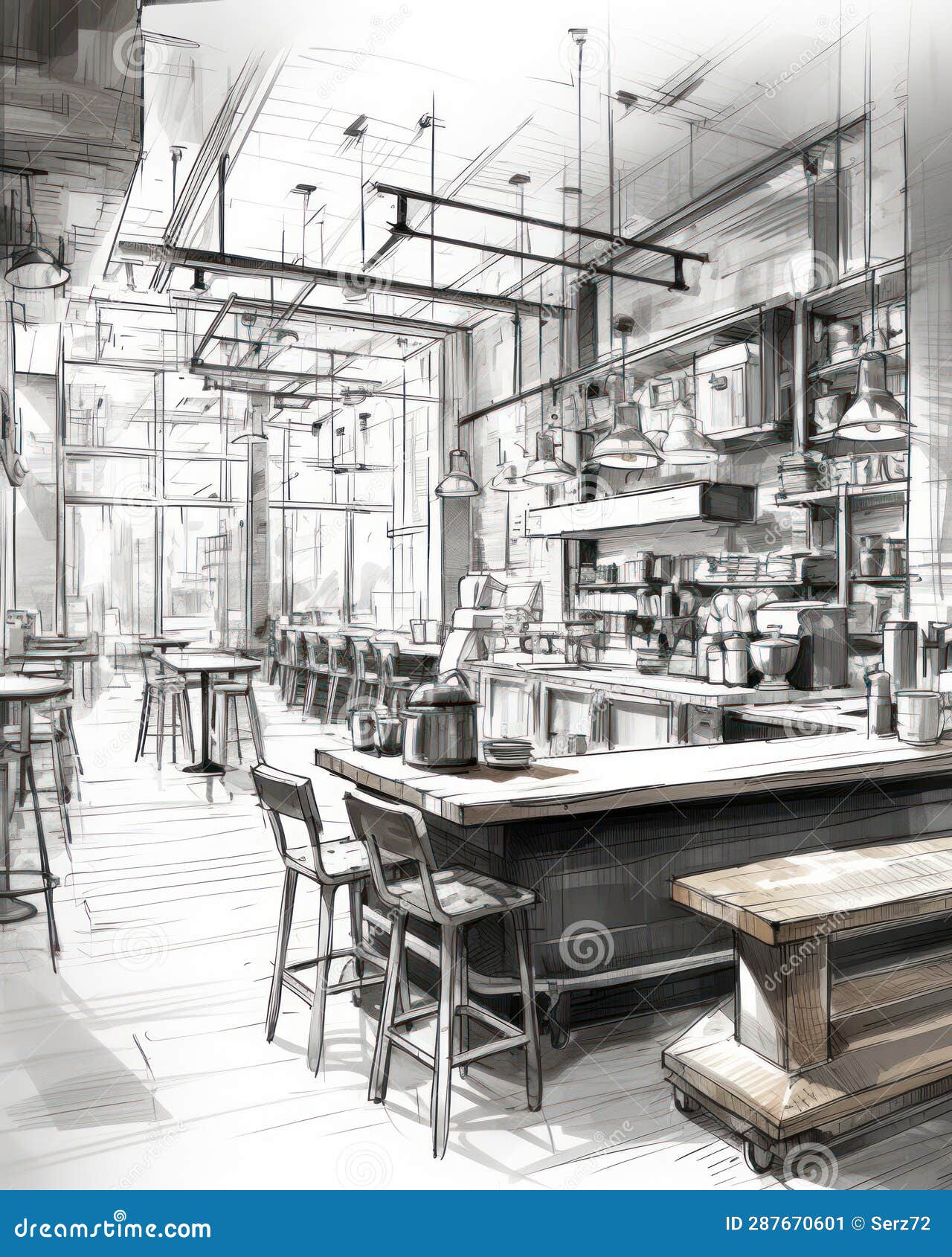 Professional Cafe Space Sketch Stock Image - Image of beverage ...