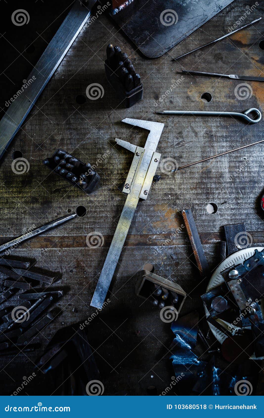 Calipers Tool on Table.Trammel Ruler Top View Stock Photo - Image of ...