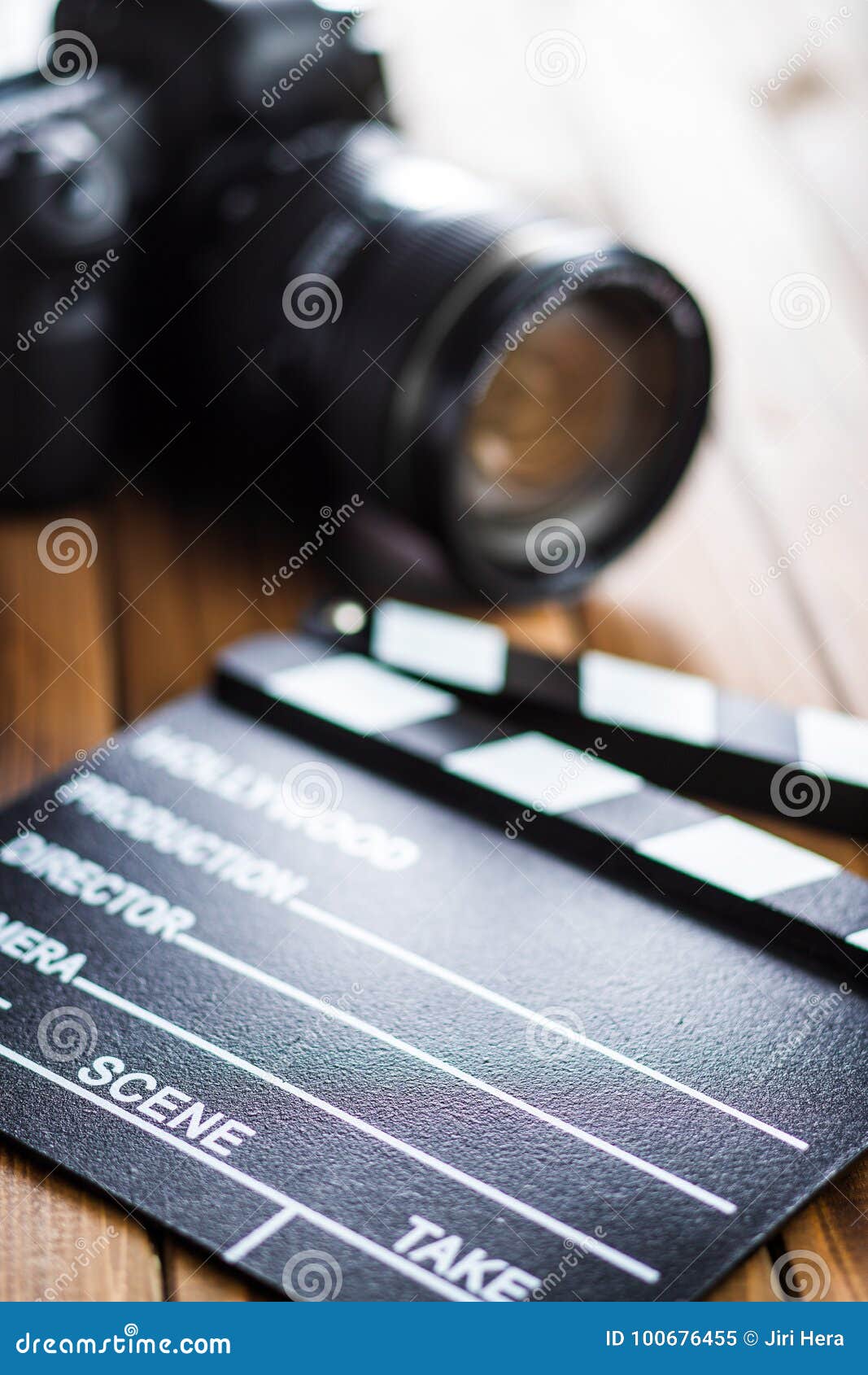 Professional Camera and Clapper Board. Stock Image - Image of movie ...