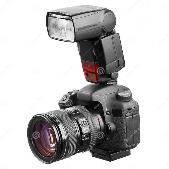 Professional Camera with Flash Stock Image - Image of professional ...