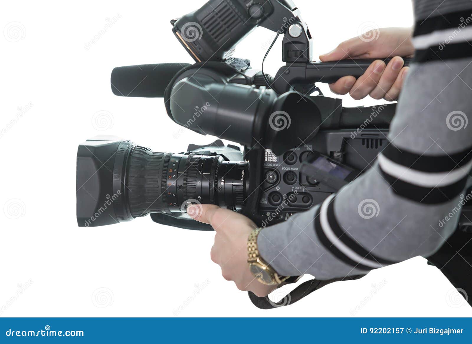 Professional Camera in Hand Isolated Stock Image - Image of filming ...