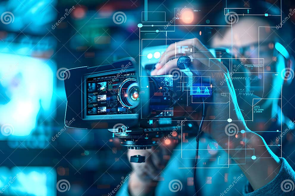 Professional Camera Operator Filming in High-Tech Studio Setting Stock ...