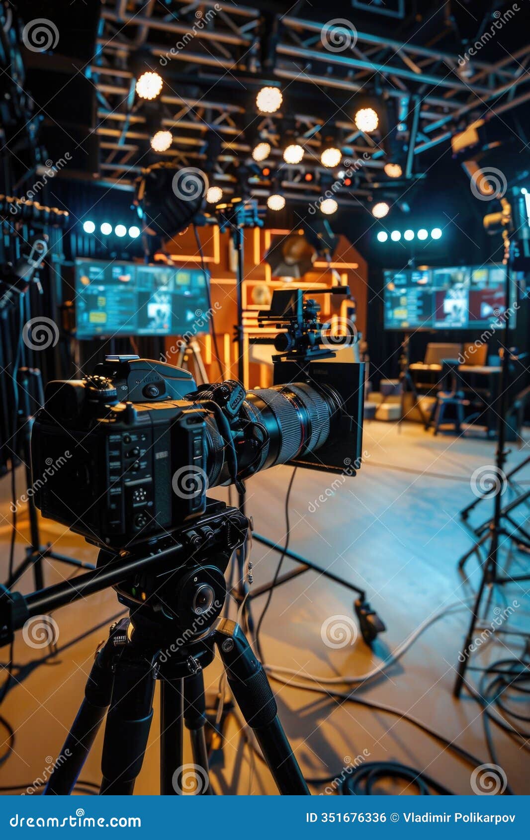 Professional Camera Set Up on Tripod in Recording Studio. Ideal for ...