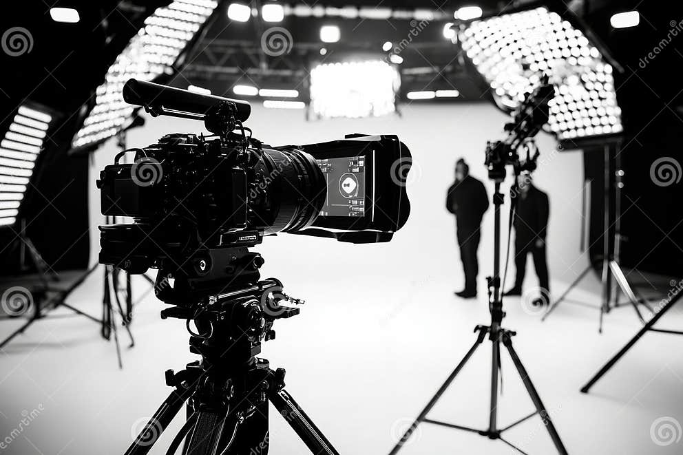 Professional Camera Setup with Models on White Background during Studio ...