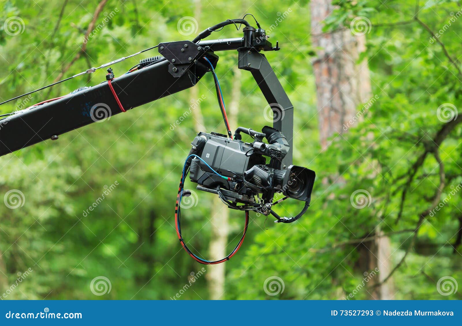 Professional Camera on a Telescopic Arm with a Green Blurred Background ...