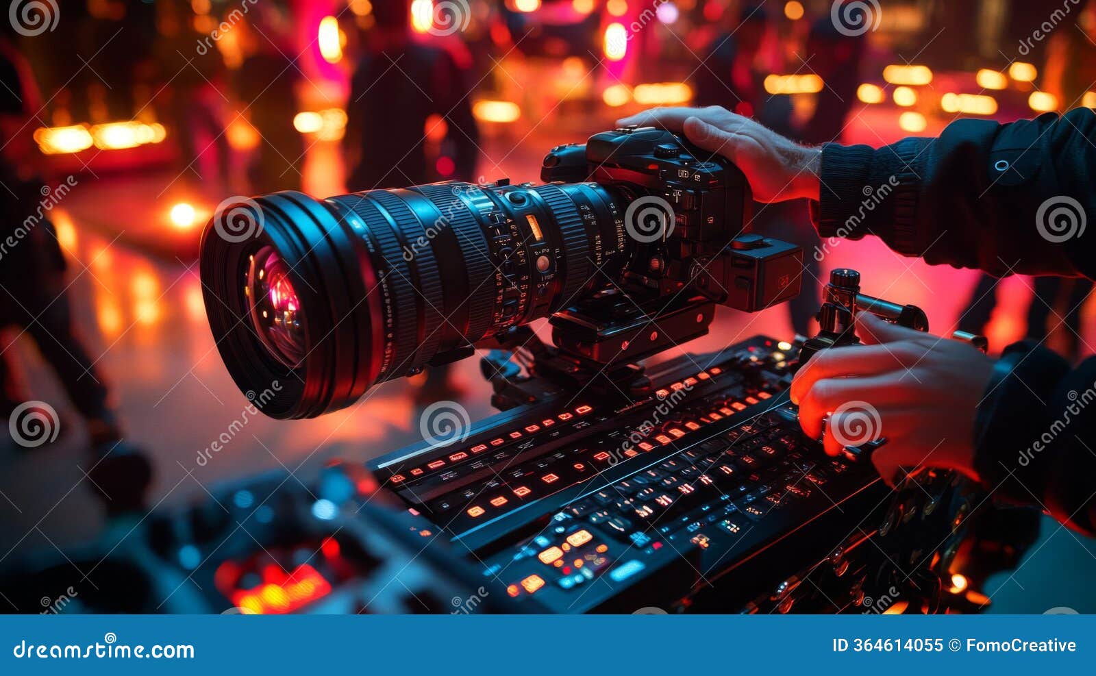 Professional Cameraman With Video Camera On Shooting Of Movie, Cinema ...