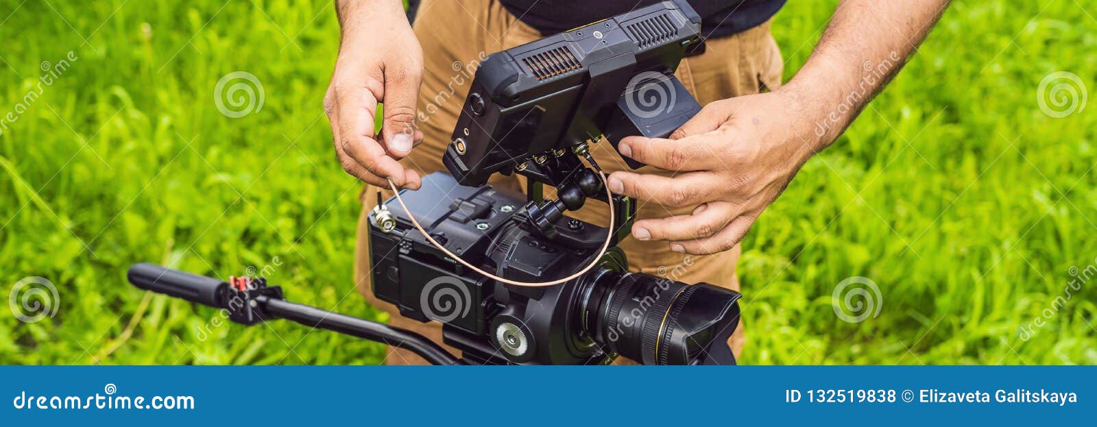 A Professional Cameraman Prepares a Camera and a Tripod before Shooting ...