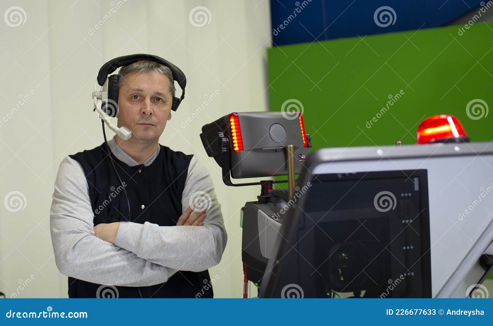 Professional Cameraman Working in a TV Studio. Stock Image - Image of ...